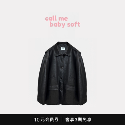 ●callmebabysoft韩国东大门复古休闲宽松翻领单排扣皮衣夹克外套