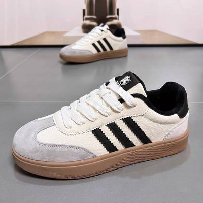 2025冬季加绒男鞋平底板鞋韩版学生运动休闲小白鞋德训鞋二棉棉鞋