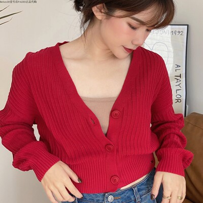 自制款网红毛衣灯笼袖针织开衫