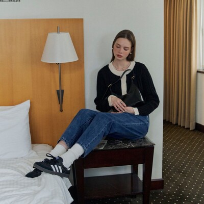 针织开衫圆领短款撞色外套毛衣