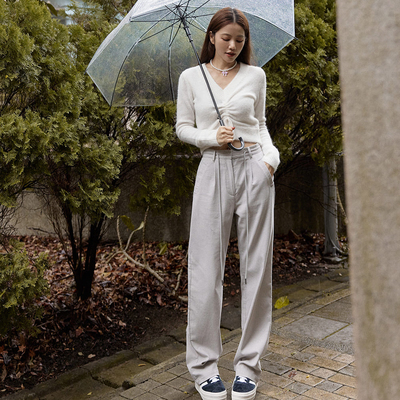 高腰休闲许路儿长裤灯芯绒西裤