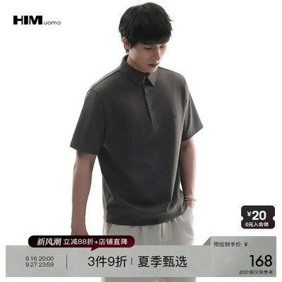 HIM汉崇 立体字母压花日常通勤休闲百搭短袖翻领T恤衫 2026夏季
