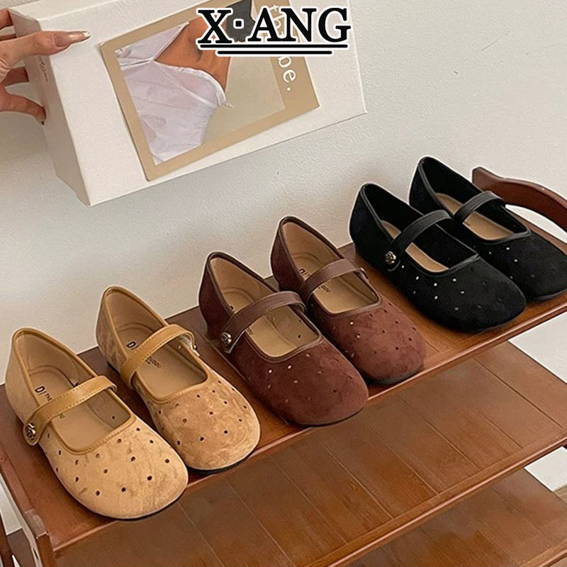现货~法式小香风鞋子女软底不累脚单鞋女圆头时尚芭蕾鞋玛丽珍鞋