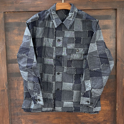 indigo绳染牛仔布道袍式工装衬衫