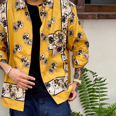 魔术蘑菇印花宽松复古工装衬衫