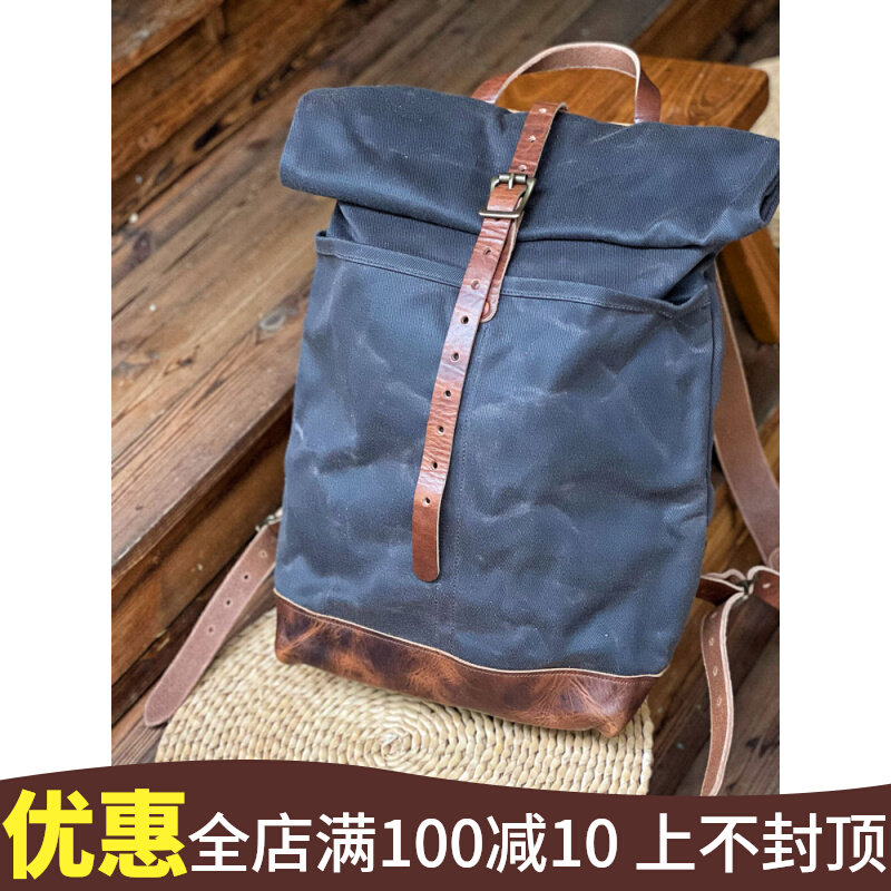 L Stricklin中国总代好看实用美式手工Horween皮油蜡帆布双肩包_虎窝淘