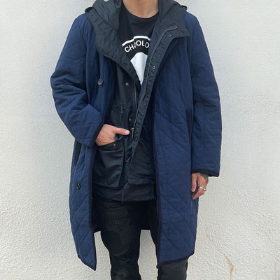 灯芯绒包边长款无领内胆复古风衣