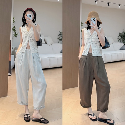 夏日本命Cay 人丝盘花花边九分裤