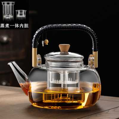 加厚耐高温全玻璃蒸煮一体茶壶