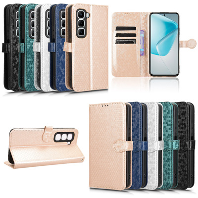 适用于传音Infinix Hot50 Pro+ 4G，X6880波点纹皮套手机壳插卡防摔保护套翻盖式商务外壳男女