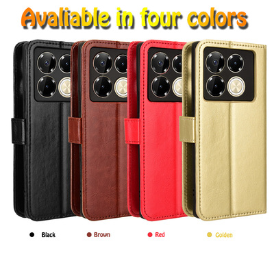 适用于传音Infinix Note40 Pro 5G，X6851，X6851B疯马纹皮套手机壳插卡防摔保护套商务男女外壳翻盖式软潮壳