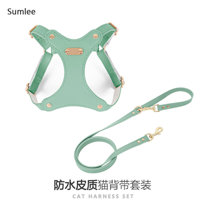 柔软真皮护毛多功能牵引绳胸背带