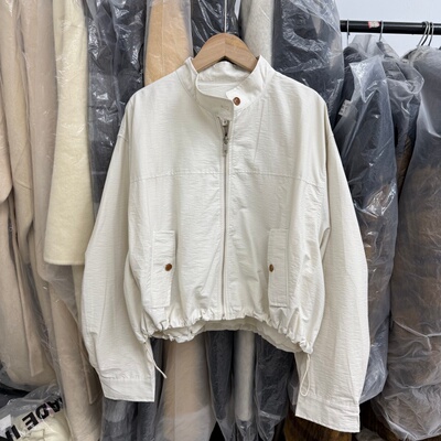 26春季款通勤宽松休闲短外套女气质立领下摆抽绳宽松夹克上衣9017