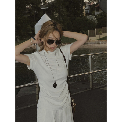 MOERSHOP “肉去哪了？”兰精天丝收腰圆领短袖T恤夏季基础款上衣