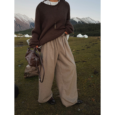 MOERSHOP  “时髦高阶玩家”精简松弛羊毛阔腿拖地老爹裤宽松休闲