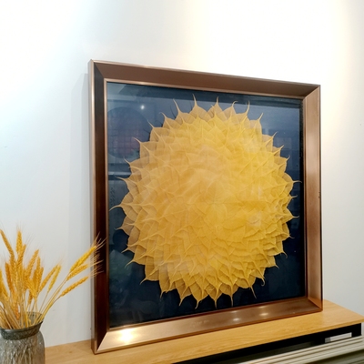 餐厅画现代简约轻奢钢琴上挂画玄关单幅实物立体金色菩提叶画特价
