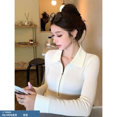 欧货高端大牌韩系纯色半拉链翻领长袖羊绒针织衫2025冬季毛衣上衣