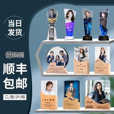 团队人像奖杯定制创意照片年会优秀员工冠军月嫂教师水晶奖牌订制