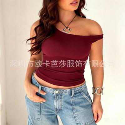 Asymmetrical One Shoulder Knot Design Sleeveless Slim Fit