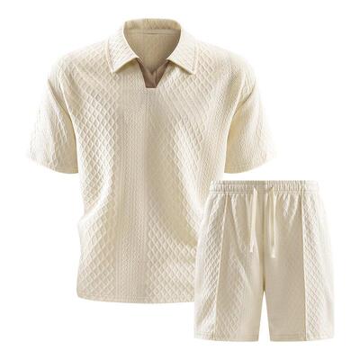 Men’s casual commuting and home set: solid-color breathable