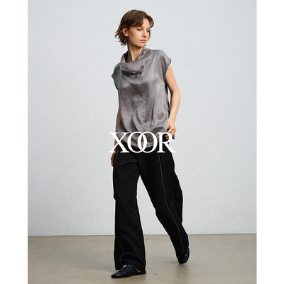 XOOR撞色线迹直筒裤女