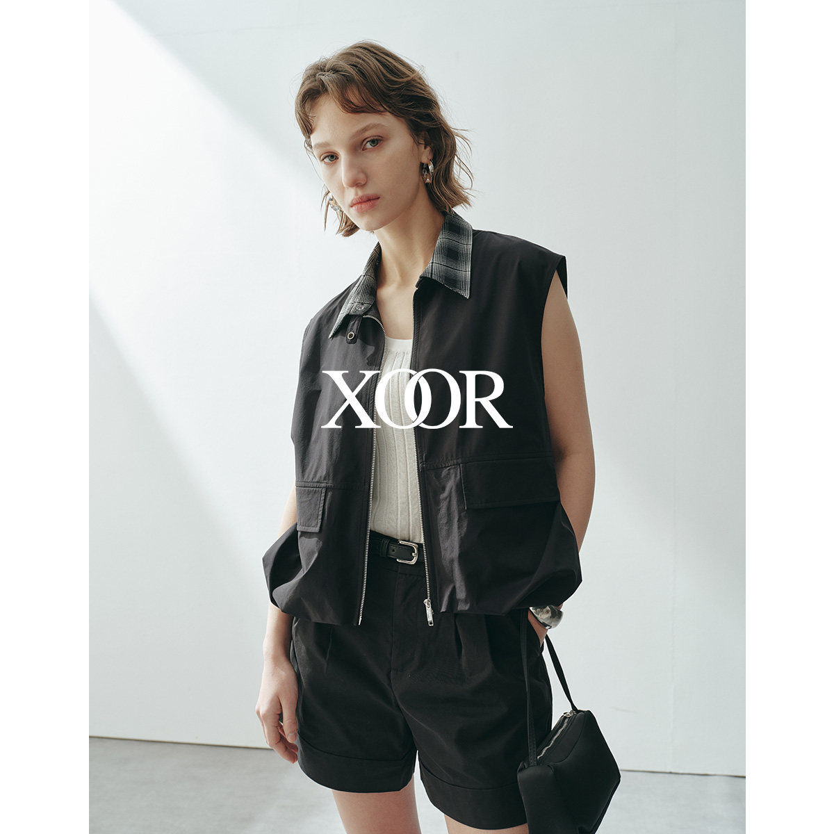 XOOR可拆卸格纹领工装马甲 2026夏女 通勤穿搭可潮可干练叠穿单品