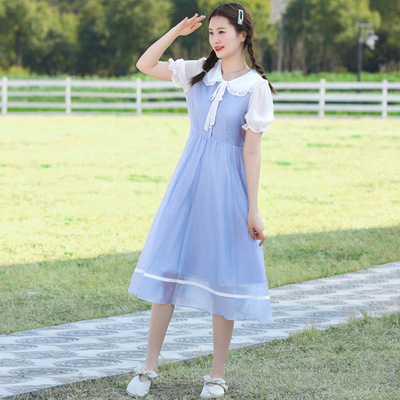 25202初中生连衣裙夏季高中生夏装学生大童裙子过膝甜美可爱公主