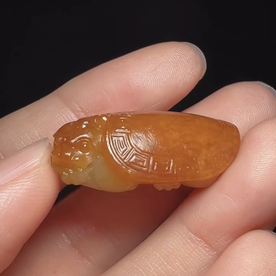 龙龟满皮黄沁新疆和田玉满红皮籽料龙龟挂件小巧精致9.6克
