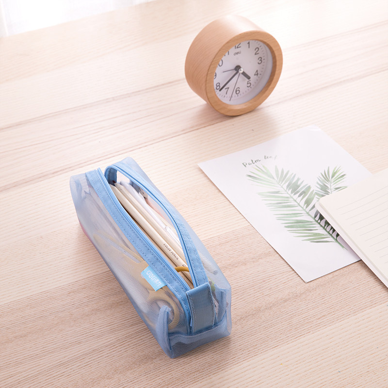 得力66747笔袋透明笔袋铅笔袋文具袋高中生文具盒男女大容量考试铅笔袋小学生韩版简约ins风笔盒网纱_虎窝淘