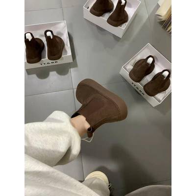 秋冬高档女短靴厚底勃肯2025新款一脚蹬靴子百搭1226k