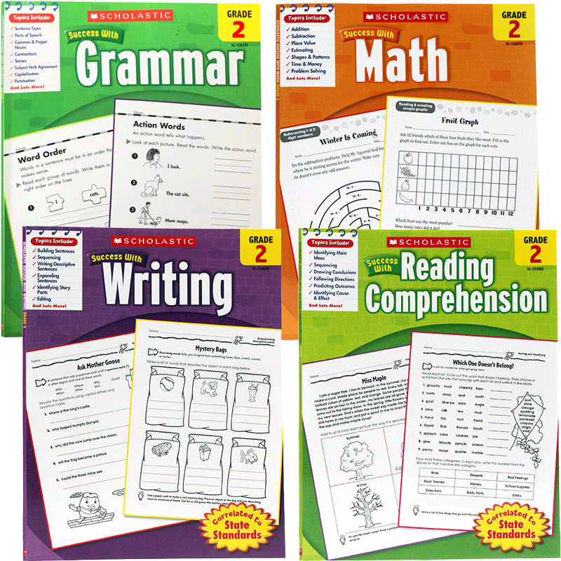 Grade 2 Scholastic Success with Reading Writing Grammar Math 学乐成功系列教材练习册英语教材二年级 阅读写作语法数学