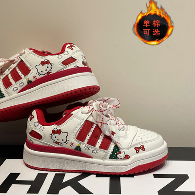 ABC圣诞红kt猫女童二棉运动鞋2025秋冬新款儿童加绒小白鞋潮板鞋