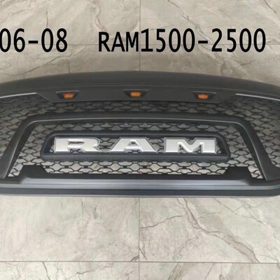 适用06-08年道奇公羊RAM1500 RAM2500改装叛逆者中网带LED灯前脸
