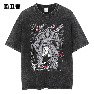 钢之炼金术师Fullmetal Alchemist水洗做旧短袖T恤嘻哈复古男上衣