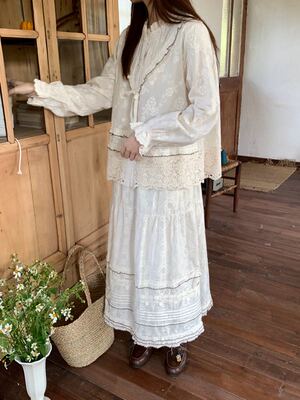 6375新款女装刺绣长袖衬衫+半身裙两件套宽松显瘦百搭套装