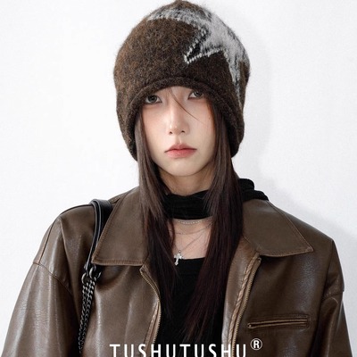 复古酷感~大版拉毛包头帽子女