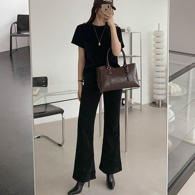 时尚起义微喇叭修身条绒纯色长裤