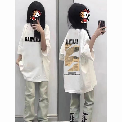 美式hiphop高街T恤女夏宽松大码慵懒风短袖ins潮牌情侣装半袖上衣
