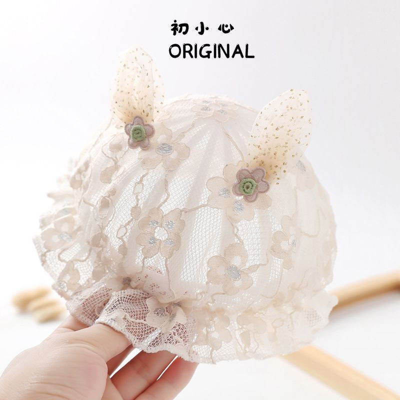 夏季薄款遮阳防晒婴儿帽子女宝宝可爱蕾丝花边渔夫帽婴幼儿太阳帽