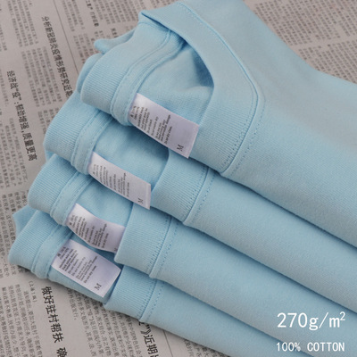 Men Cotton tShirt 270g浅蓝色天蓝色短袖T恤男水蓝色湖蓝色上衣