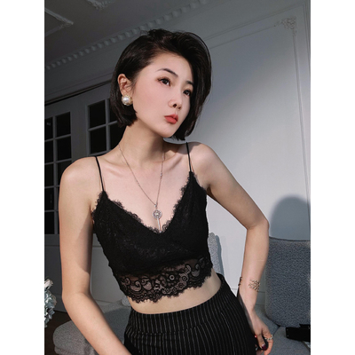 XULU原创夏季黑色蕾丝性感吊带上衣美背设计内搭高弹短款打底衣