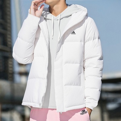 阿迪达斯白色羽绒服男冬季新款户外拒水连帽防风加厚男外套IZ4884