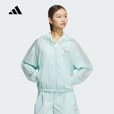 adidas阿迪达斯外套女子梭织连帽防晒皮肤衣运动梭织夹克 JN6656