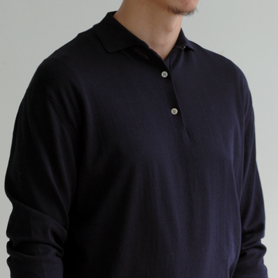 细棉纱织长袖窄领Polo 轻屋