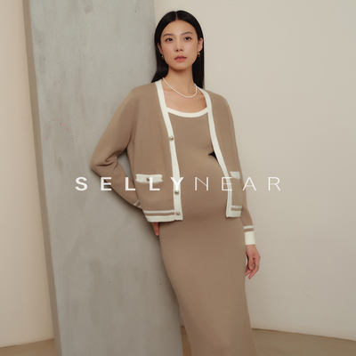 SELLYNEAR孕妇装2025新款冬季套装时尚洋气时髦小香风针织两件套