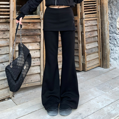 3MER百搭显瘦黑色加绒屁帘裤子