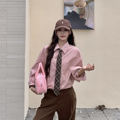 3MER灰粉调韩系百搭长袖衬衫