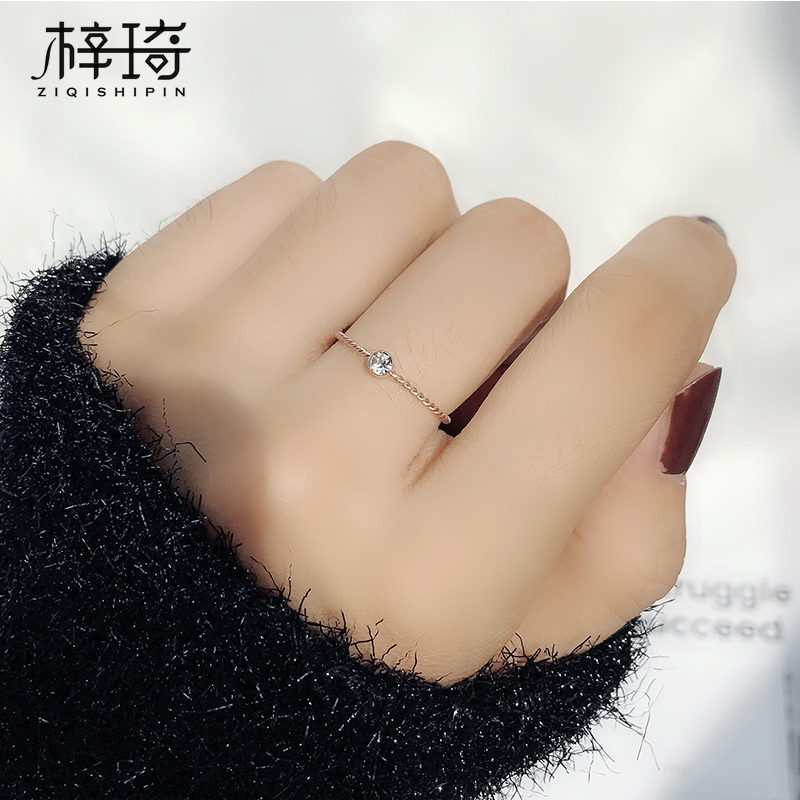 ins冷淡风个性潮人戒指环女网红食指戒钛钢18K玫瑰金日韩简约尾戒_虎窝淘