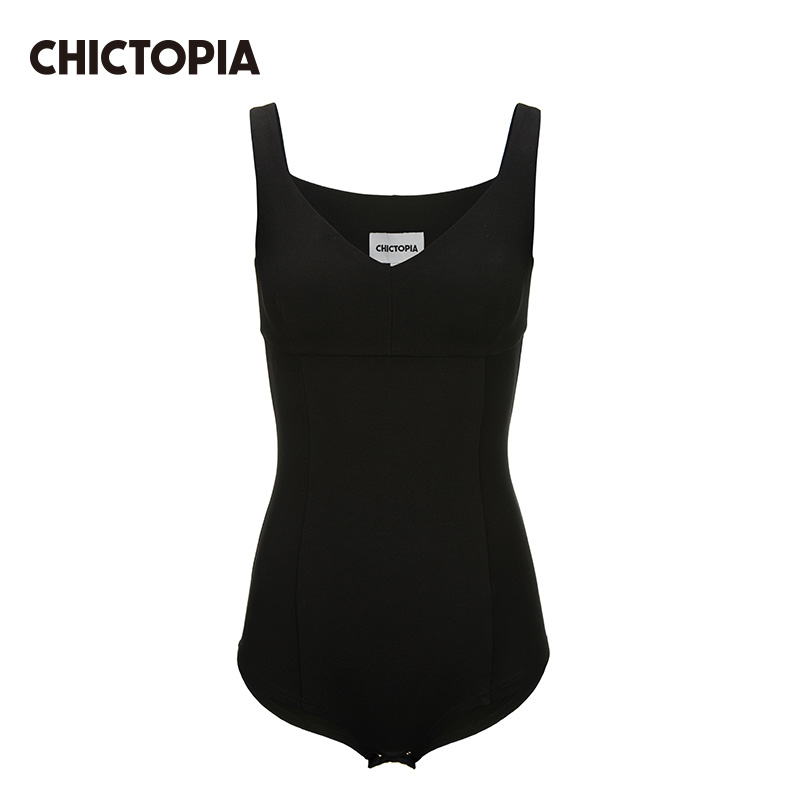 CHICTOPIA CHIC刘清扬春夏黑色弹力修身百搭时尚气质针织连体衣_虎窝淘