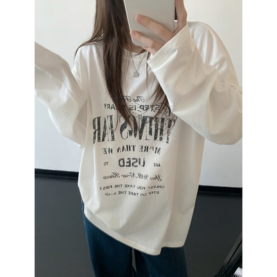 印花长袖T恤女春季打底衫上衣